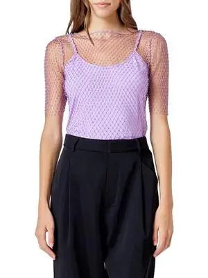 Endless Rose Embellished Mesh Top - Lilac