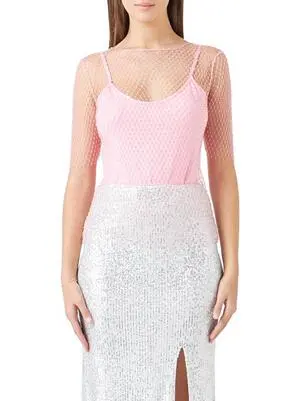 Endless Rose Embellished Mesh Top - Pink