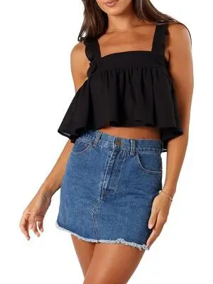 PETAL & PUP Raye Ruffle Strap Crop Top - Black