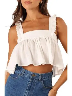 PETAL & PUP Petal & Pup Raye Ruffle Strap Crop Top White