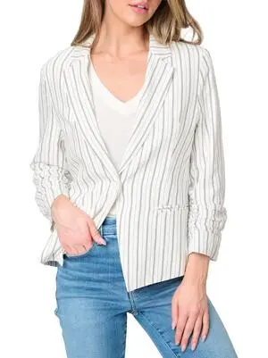 GIBSONLOOK Pinstripe Ruched Sleeve Blazer - Parchment Pinstripe