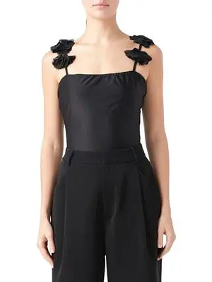 Endless Rose Rosette Shoulder Fitted Top - Black