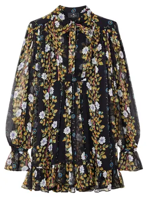 Etro Tie-neck Floral-print Mini Dress - Black