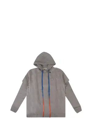 Off-White Oversized Logo Double Sleeve Hooded Sweatshirt - Grey
