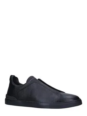Zegna Leather Triple Stitch Sneakers - Black