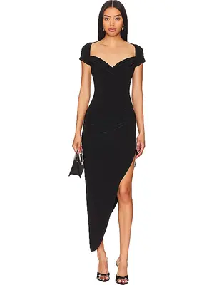 Norma Kamali Cap Sleeve Sweetheart Side Drape Gown - Black