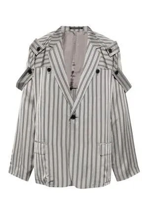 Yohji Yamamoto Epaulette-detail Pinstripe Blazer - Grey