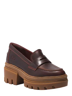 Timberland Timberland Everleigh Platform Penny Loafer Dark Brown Full Grain