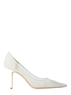 JIMMY CHOO Love 85 Crystal-embellished Mesh Pumps - White