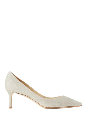 JIMMY CHOO Romy 60 Glittered Leather Pumps - Off-white