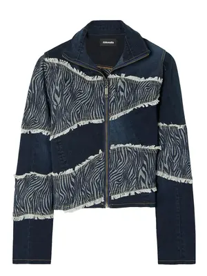 Ahluwalia Frayed Patchwork Recycled Denim Jacket - Blue
