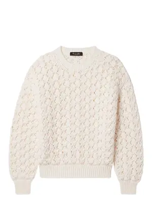 Loro Piana Nikko Open-knit Cotton And Silk-blend Sweater - White