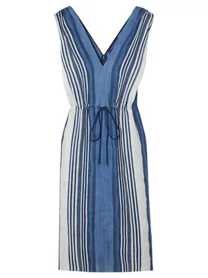 Ralph Lauren Pammela Striped Linen And Silk-blend Midi Dress - Blue