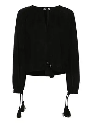 Max Mara Quirite Linen Tassel Blouse - Black