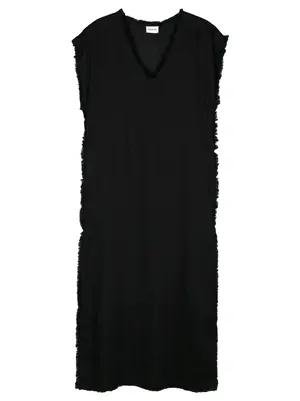 P.a.r.o.s.h Frayed Linen Midi Dress - Black