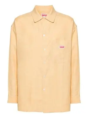 Kenzo Logo-appliqué Linen Oversized Shirt - Neutrals