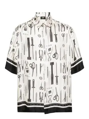 Fendi Graphic-print Silk Shirt - Neutrals