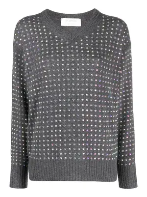 Sportmax Crystal-embellished V-neck Jumper - Grey