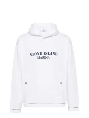 Stone Island Logo-print Cotton Hoodie - White