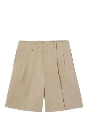 Loro Piana Joetsu Wide-leg Pleated Cotton And Linen-blend Twill Shorts - Neutrals