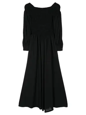 Max Mara Smocked-panel Wool Maxi Dress - Black