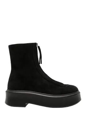 THE ROW Flatform Suede Ankle Boots - Black