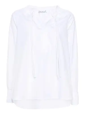 Max Mara Ario Cotton Shirt With Drawstring Fastening - White