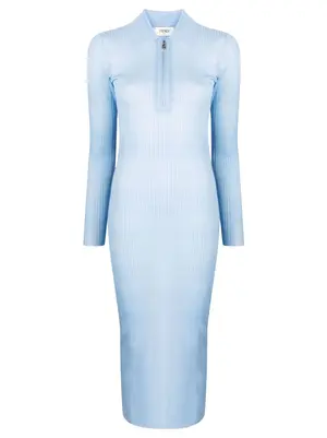 Fendi Long-sleeve Ribbed Midi Dress - Blue