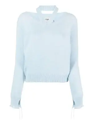 Fendi Logo-embroidered Fine-knit Jumper - Blue