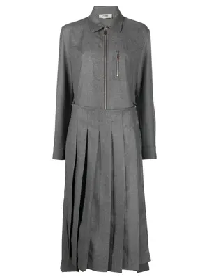 Fendi Spread-collar Pleated Midi Dress - Grey