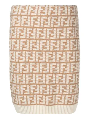 Fendi Ff-logo Pattern Knit Skirt - Neutrals