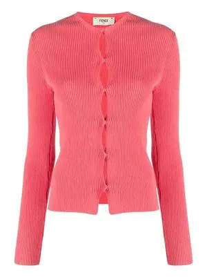 Fendi Ribbed-knit Cotton-blend Cardigan - Pink