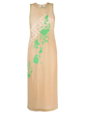 Fendi Roses Print Midi Dress - Neutrals