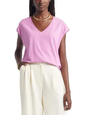 Nordstrom Sleeveless V-Neck Cotton T-Shirt Pink Bodacious