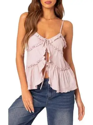 EDIKTED Juniper Ruffle Tie Front Camisole - Pink