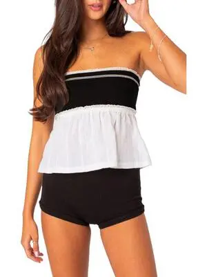 EDIKTED Rena Rib Peplum Tube Top - Black-and-white
