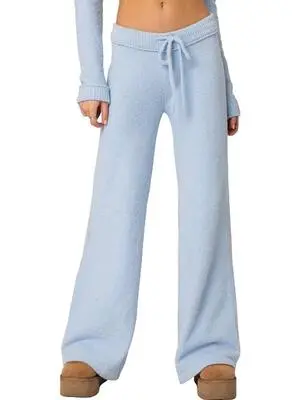 EDIKTED Plush Supersoft Knit Drawstring Pants - Blue