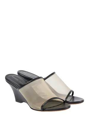 Khaite Marion Leather And Mesh Wedge Mules - Black