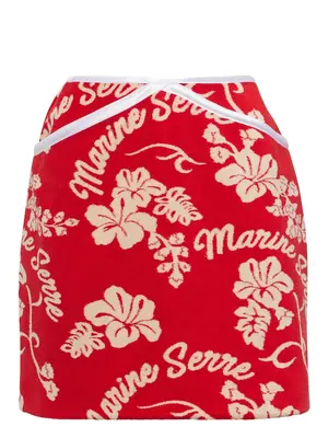 MARINE SERRE Leather-trimmed Jacquard Miniskirt - Red