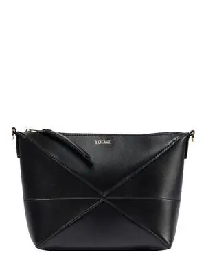 Loewe Puzzle Fold Leather Shoulder Bag - Black