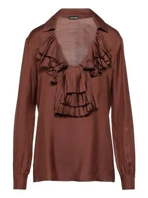 TOM FORD Ruffled Twill Blouse - Brown