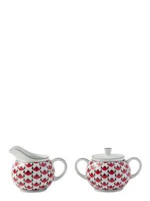 Prada Porcelain Milk Jug And Sugar Bowl Set Vienna Red - Black/red