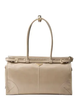 Prada Bonnie Large Leather Handbag - Travertine