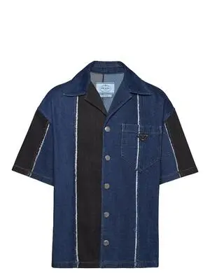 Prada Double Match Striped Denim Shirt - Navy