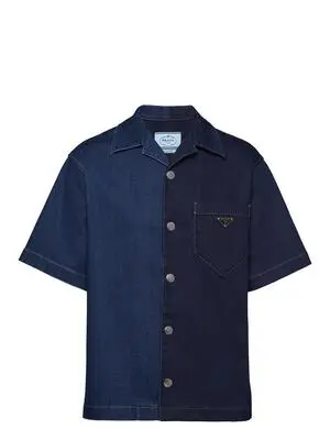 Prada Double Match Washed Denim Shirt - Blue/blue