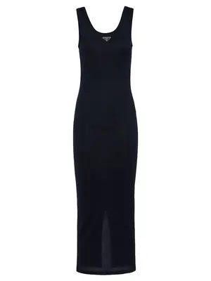 Prada Ribbed Knit Cotton Dress - Navy