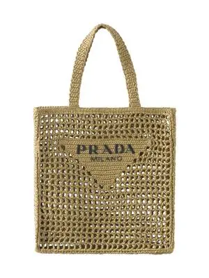 Prada Crochet Raffia Effect Tote Bag - Green