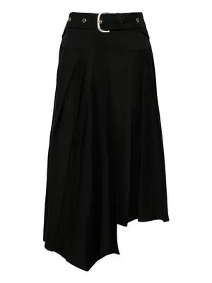 Off-White Pleated Midi Skirt With Belt - Black