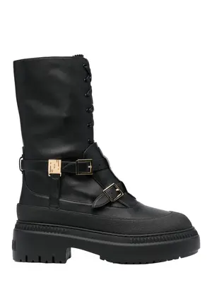 Fendi Delfina Leather Biker Boots - Black