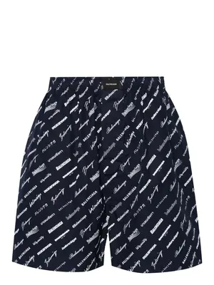 Balenciaga Logo-print Cotton Shorts - Blue